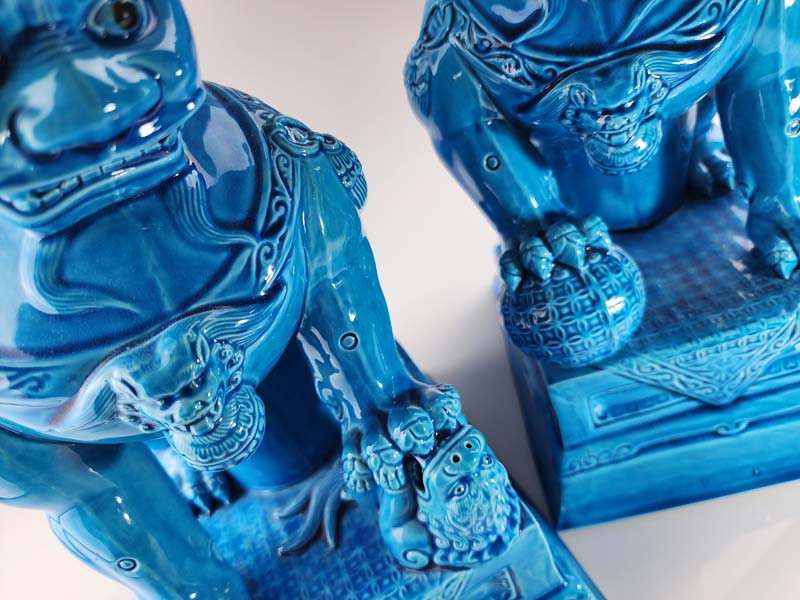Asian items: Large Blue Chinese Foo Dogs